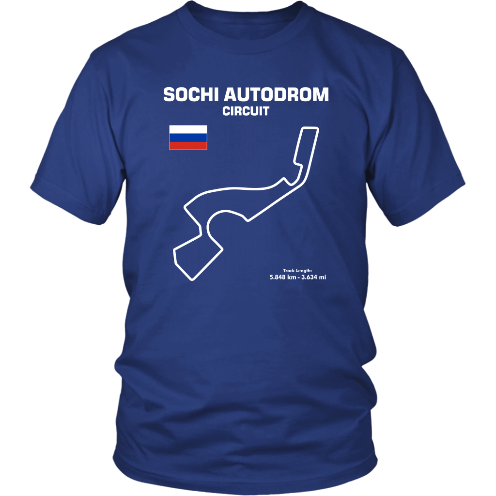 Sochi Autodrom Circuit Track Outline Series T-shirt and Hoodie