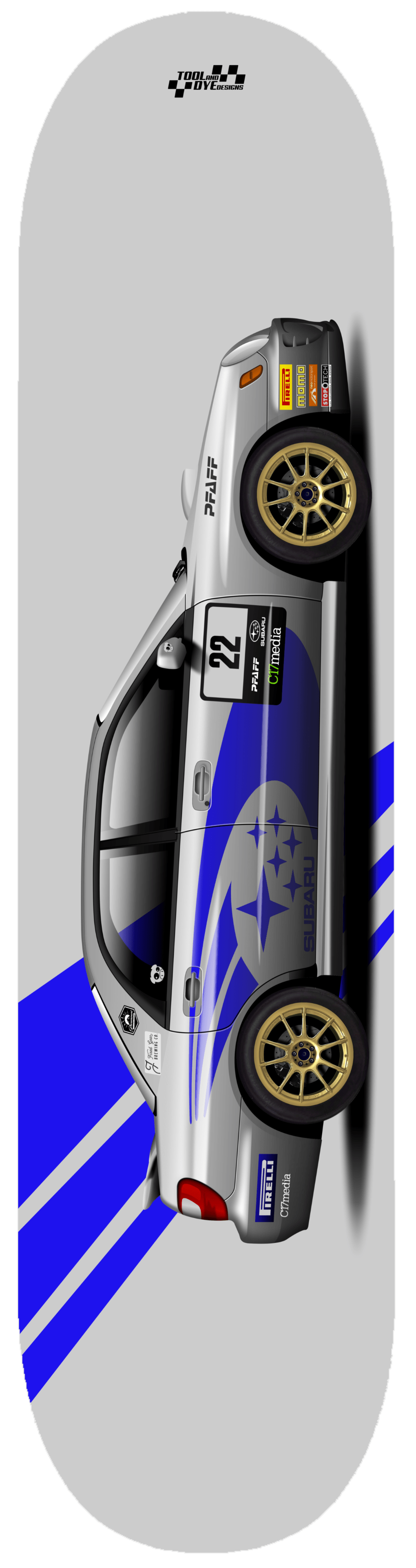 Car Art Silver Subie Racecar Skateboard Deck 7-ply Canadian Hard Rock ...